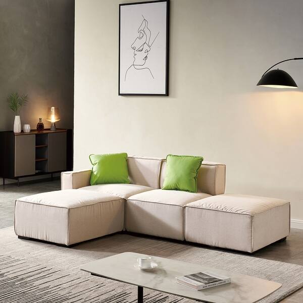 3 Seats Modular L-Shaped Composite Fabric Sofa with Soft Cushions and ...