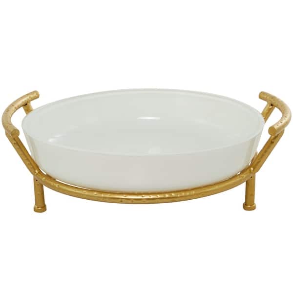 CosmoLiving by Cosmopolitan White Glass Kitchen Serving Bowl with Gold ...