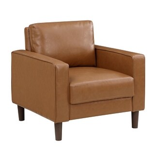 Stark 33 Inch Chair, Brown Faux Leather, Track Style Arms, Solid Wood ...