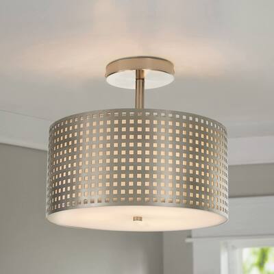 3-Lights Semi Flush Mount Ceiling Light Modern Light Fixtures Ceiling Mount with Metal Fabric ...