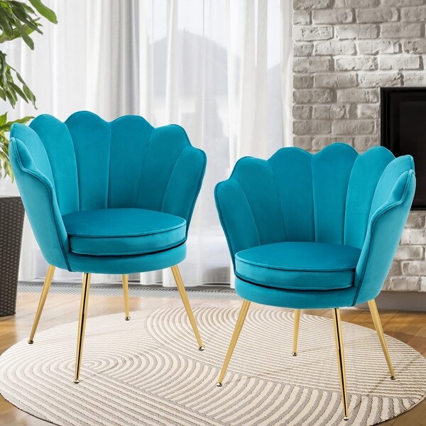 Velvet Accent Chairs Set of 2 Mid Century Modern Flower Shape Arm Chair Comfy Vanity Chair for Makeup Room as picture Bed Bath Beyond 37863132