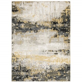 10' X 13' Grey Gold Beige Black And Brown Abstract Power Loom Stain ...