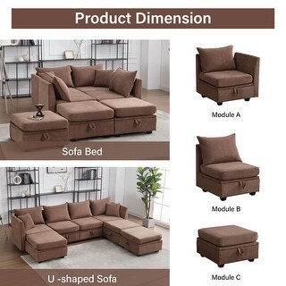 5 Seat Brown Modular Sofa Flexible Sectional Sofa Convertible Fort ...