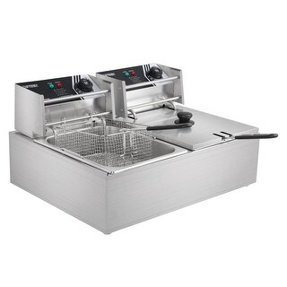 22.8QT/21.6L Electric Deep Fryer w/Baskets & Lids, Stainless Steel Dual ...