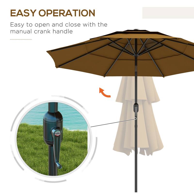 Outsunny 9ft 3 Tiers Patio Umbrella Outdoor Market Umbrella With Crank