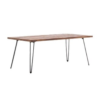 48 Inch Fir Wood Cocktail Coffee Table, Black Metal Pin Legs, Weathered ...