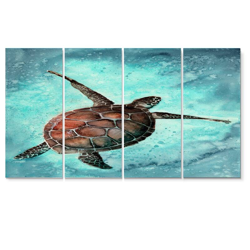 Designart Colorful Sea Turtle Swimming In The Ocean Nautical