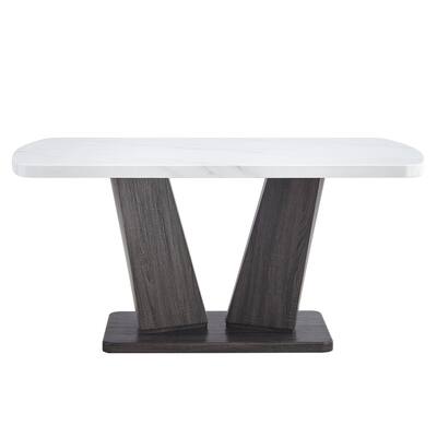 Rectangular 63" Marble Dining Table, Dining Room Table with Faux Marble ...