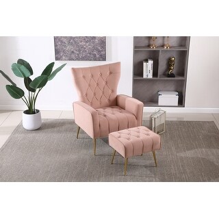 Livingroom Accent Chair with Ottoman Upholstered Tufted Velvet Armchair ...
