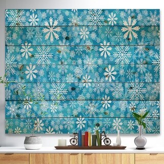 Designart 'Light Blue Snow Crystal Pattern' Print on Natural Pine Wood ...