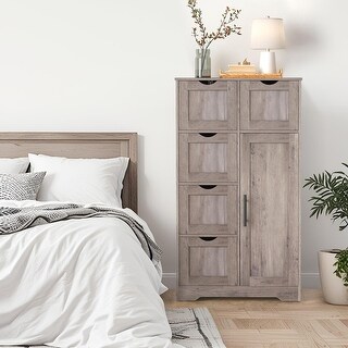 Grey Bathroom Storage Cabinet with Five Drawers & Adjustable Shelf for ...