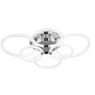 Modern 6-Rings LED Flush Mount Ceiling Light with Dimmable Remote ...