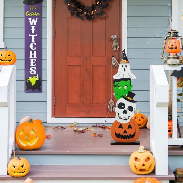 Glitzhome Halloween Wooden Stacked Ghost Porch Decor(KD) - On Sale ...