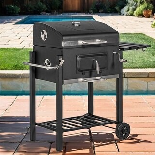 Charcoal BBQ Grill with Side Table, Storage Shelf, Wheels and Handle ...