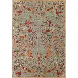 Hand-knotted Traditional Wool Blue Floral/ Animal Pictorial Area Rug ...
