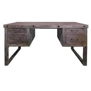 61" Rustic Style Home Office Desk Brazilian Pine 4 Drawers Distressed ...