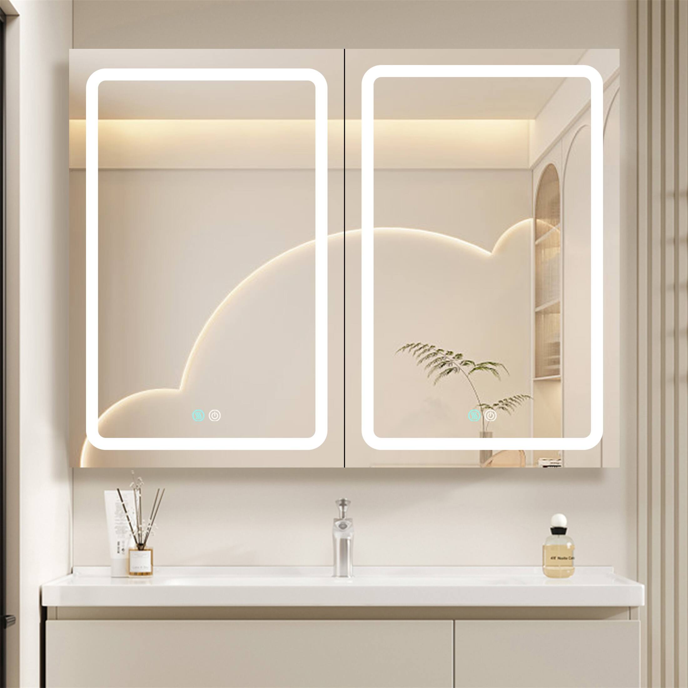 LED Bathroom Medicine Cabinet Double Door Lighted Medicine Cabinet ...
