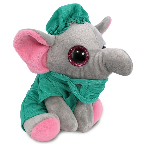 DolliBu Small Elephant Sparkle Eyes Doctor Plush with Scrub Uniform - 6 ...