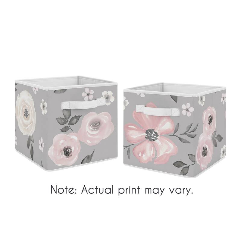 Grey Watercolor Floral Collection Foldable Fabric Storage Bins - Blush ...