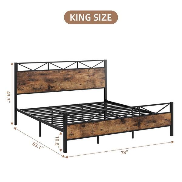 Bed Frame with Rustic Wood Headboard and Footboard - Bed Bath & Beyond ...