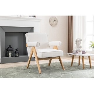 Beige Accent Chairs with Solid Wood Feet Upholstered Armchair Studio ...