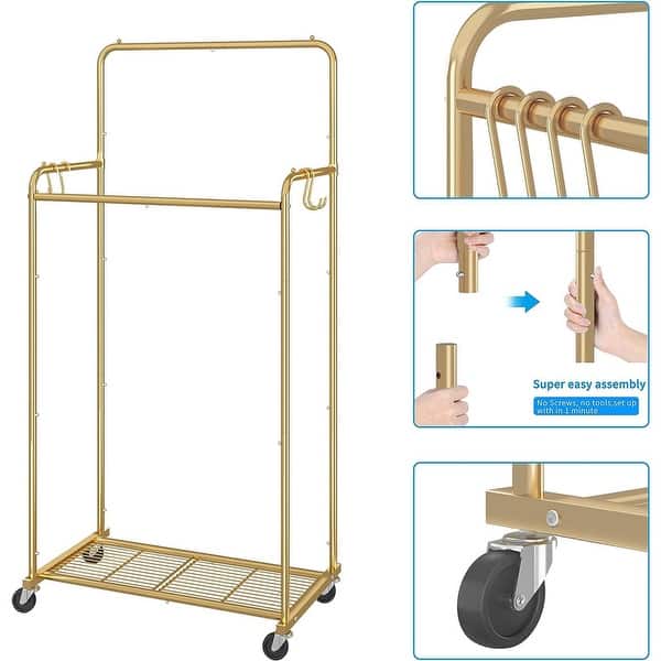Double Rod Clothes Garment Rack, Heavy Duty Clothing Rolling Rack on ...