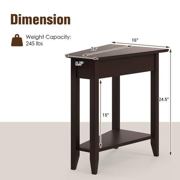 2-Tier Wedge Narrow End Table with Storage Shelf and Solid Wood Legs ...