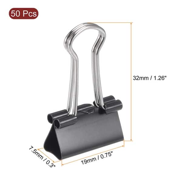 50pcs Paper Binder Clips 3/4 Inch Width Fold Back Metal Clamps, Black ...