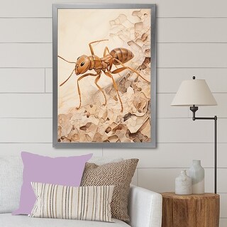 Designart "Minimalism Ant Beige Collage I" Animals Ant Framed Canvas ...