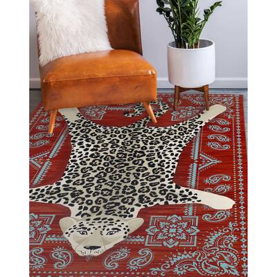SNOW LEOPARD RED Area Rug By Kavka Designs - Overstock - 34865155