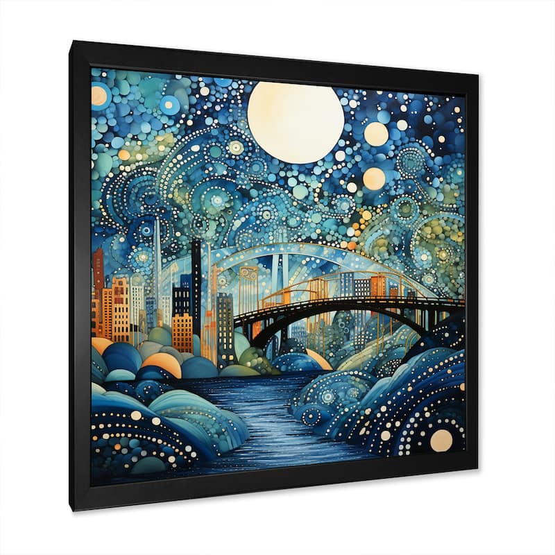 Designart "Teal Bridge Flowing Connections Pointillism I" Pointillism ...