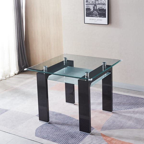 Tempered Glass Top Square Double-Layer Dining Table with MDF Legs - Bed ...