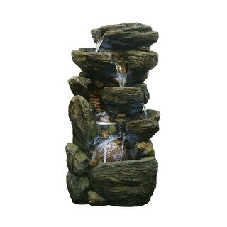 33.5" LED White Lights Multi Level Rock Outdoor Waterfall Fountain ...