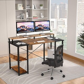 59" Gaming Computer Desk with Monitor Shelf Brown - Bed Bath & Beyond ...