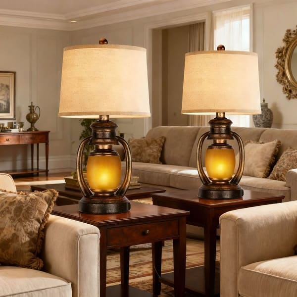 Set of 2 Table Lamp Nightstand Lamps with Charging Station and 4-Way ...