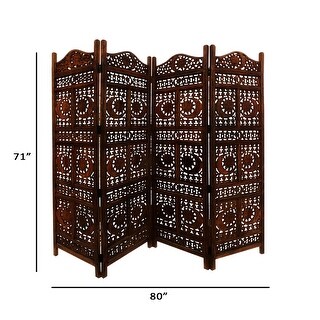 Hand Carved Sun And Moon Design Foldable 4 Panel Wooden Room Divider ...