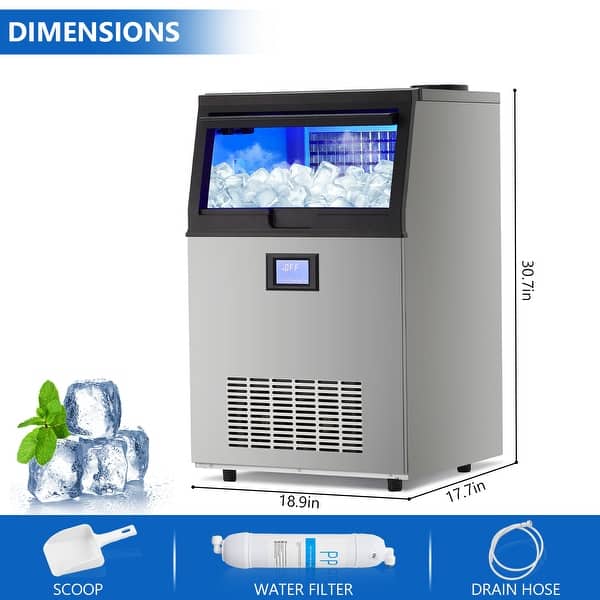Commercial Ice Maker Machine 100Lbs/24h 50Pcs/Cycle 33lbs Storage Bin ...