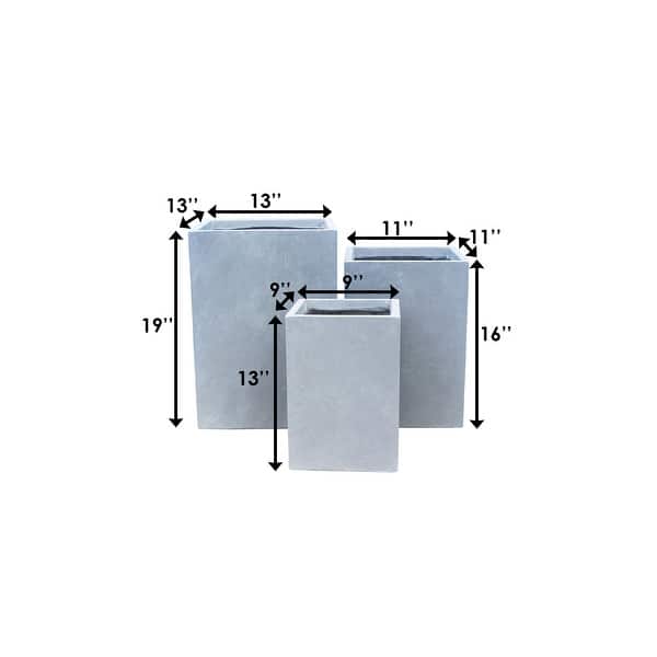Kante Lightweight Concrete Tall Square Outdoor Planter, Set of 3, 19 ...