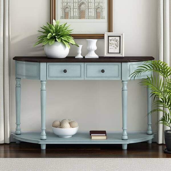 Retro Circular Curved Design Console Table with Open Style Shelf - Bed ...