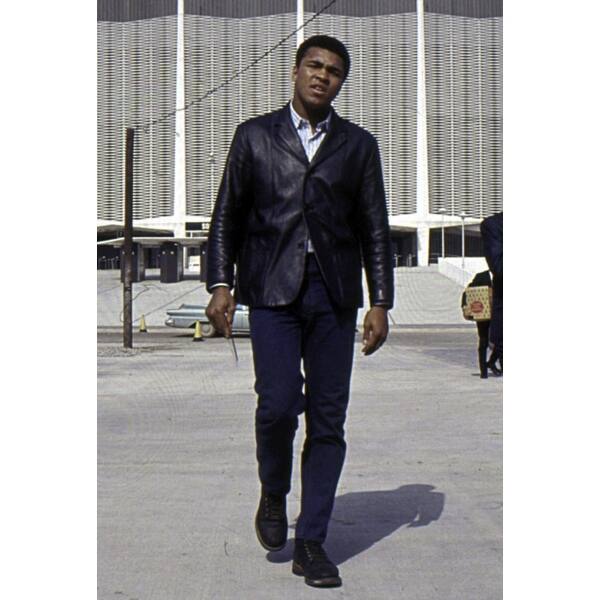 Muhammad Ali wearing a leather jacket outdoors Photo Print - Bed Bath ...