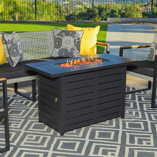Kinger Home Ore 42 in W Black Steel Rectangle Propane Gas Fire Pit Table