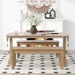 3-Piece Rectangular Trestle Dining Table Set with 2 Benches - Bed Bath ...