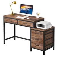 5 Drawers Computer Desk, Study Writing Desk with Reversible Filing ...