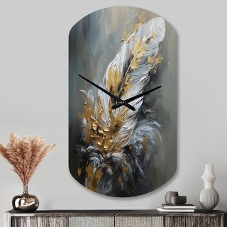 Designart - Gold Boho Chic Feathers IV - Glam Feather Large Wall Clock ...