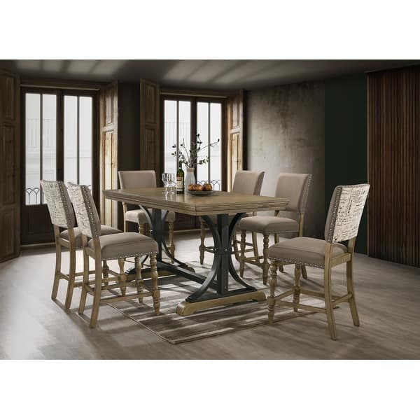 Roundhill Furniture Birmingham 7-piece Driftwood Finish Table with Nail ...