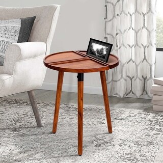 18 Inch Round Acacia Wood Side Accent End Table with 3 Tabletop ...