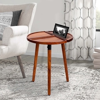 18 Inch Round Acacia Wood Side Table with 3 Tabletop Sections - Bed ...