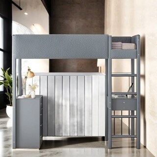 Soft Padding Loft Bed with Storage Shelf, Drawers, and Convertible Desk ...