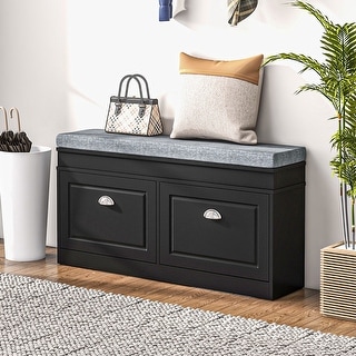 Shoe Rack Bench with Cushion, 2 Drawers and Adjustable Shelf - Bed Bath ...