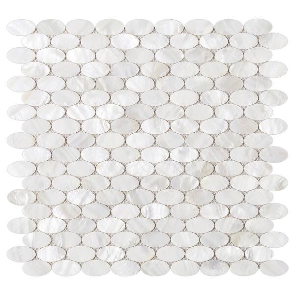 TileGen. Mother of Pearl 0.75" x 1.25" Seashell Tile in White Wall Tile ...
